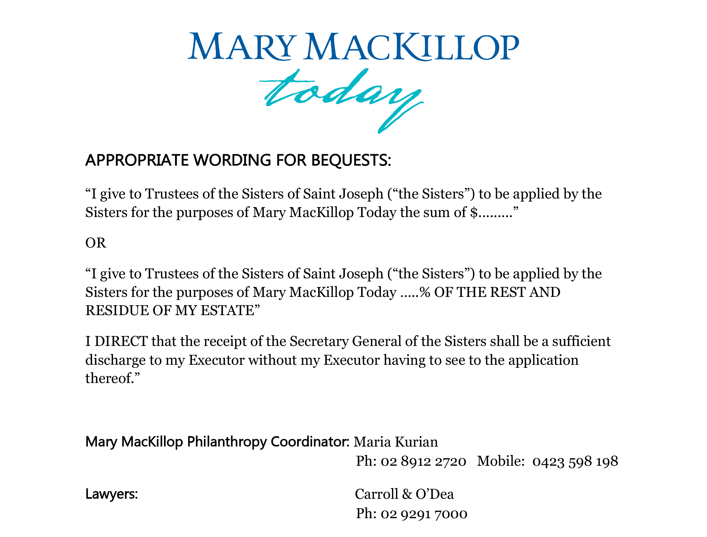 Bequests - Mary MacKillop Today